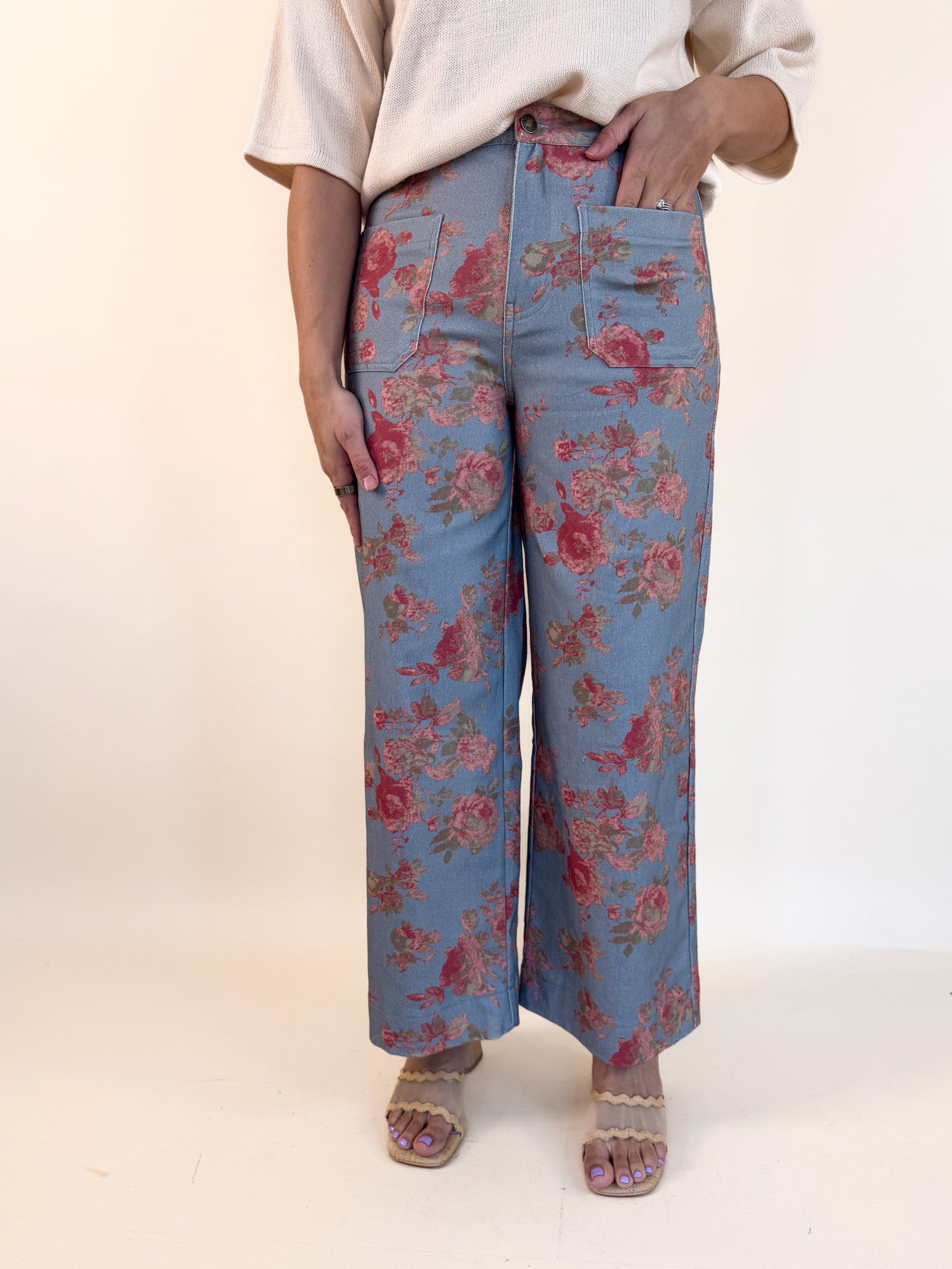 Blushing Floral Blue Wide Leg Pant – Katsch Boutique