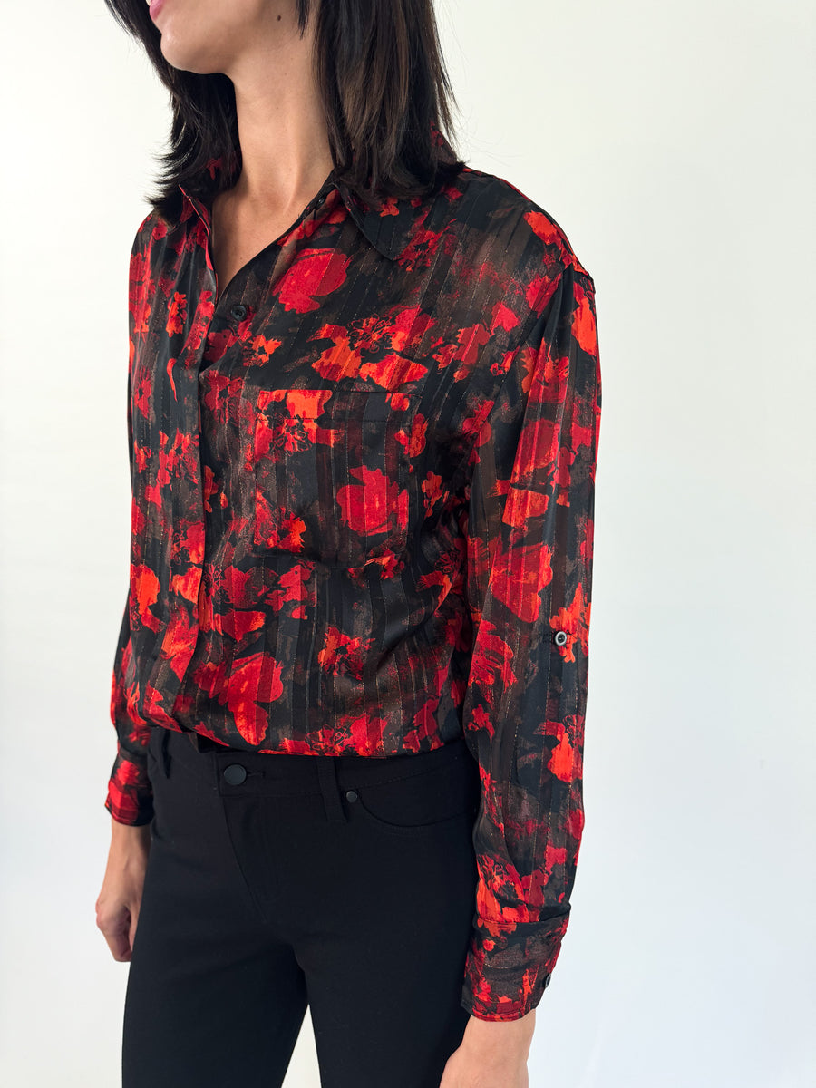 Rory Red Floral Button Up Blouse – Katsch Boutique